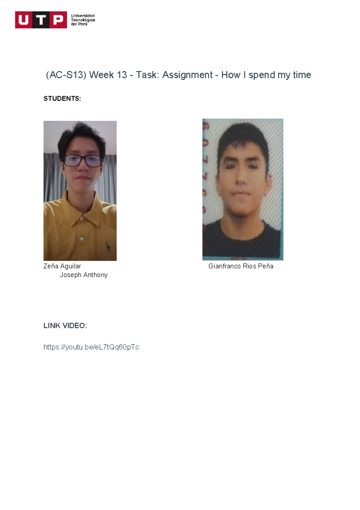 (AC-S13) Week 13 - Assignment Discussion: Managing My Time - Studocu