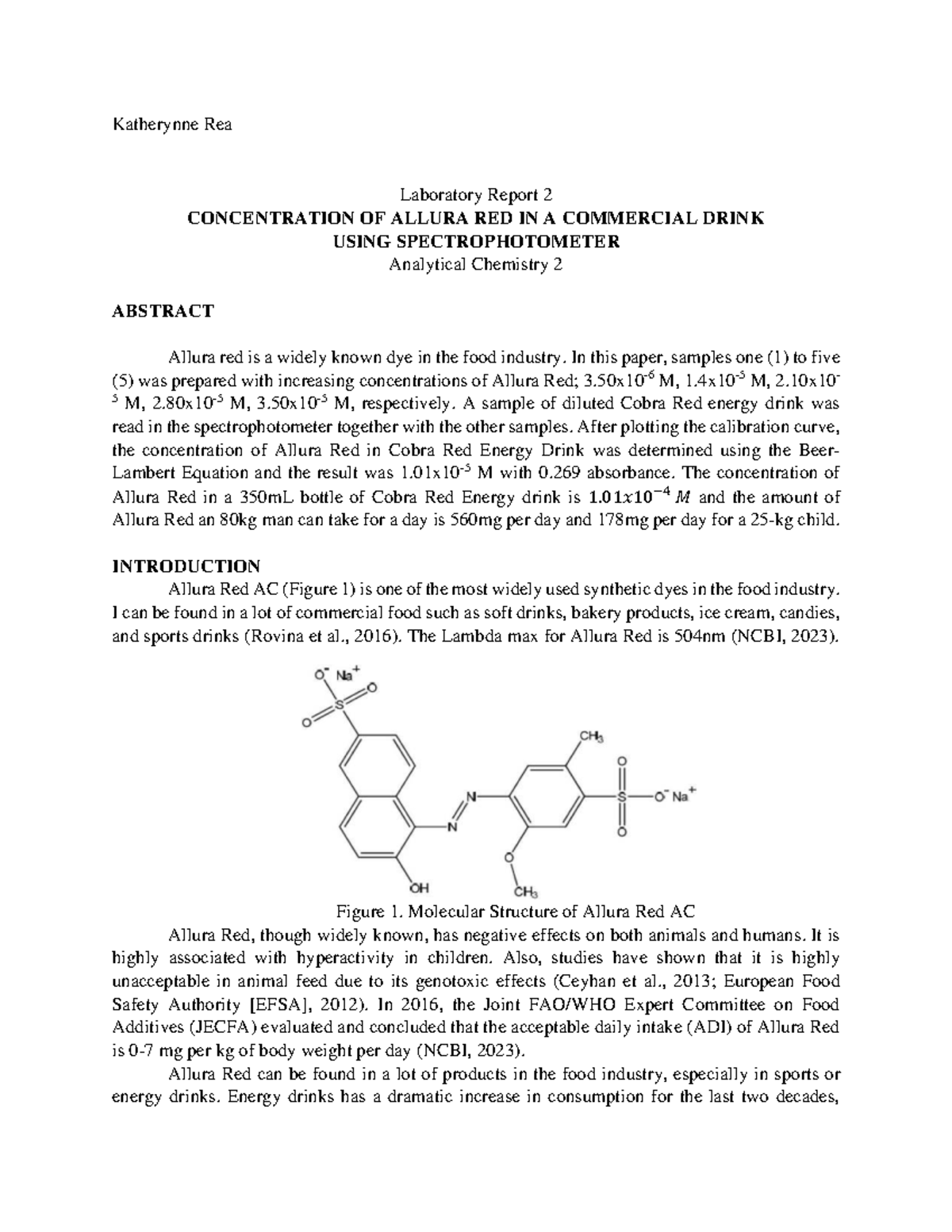Analytical Chemistry 2 Lab Report: Allura Red in Cobra Energy Drink ...