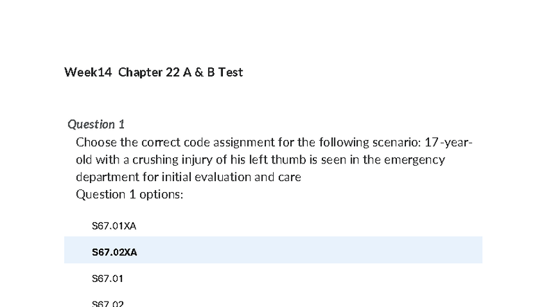 Test 22A & 22B - Week 14 Chapter 22 Exam Questions and Coding - Studocu