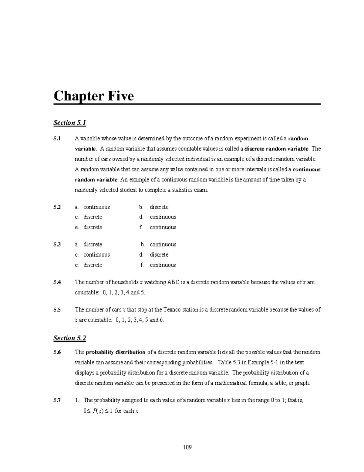Statistics 101: Solutions for Chapter 5 - Random Variables and ...