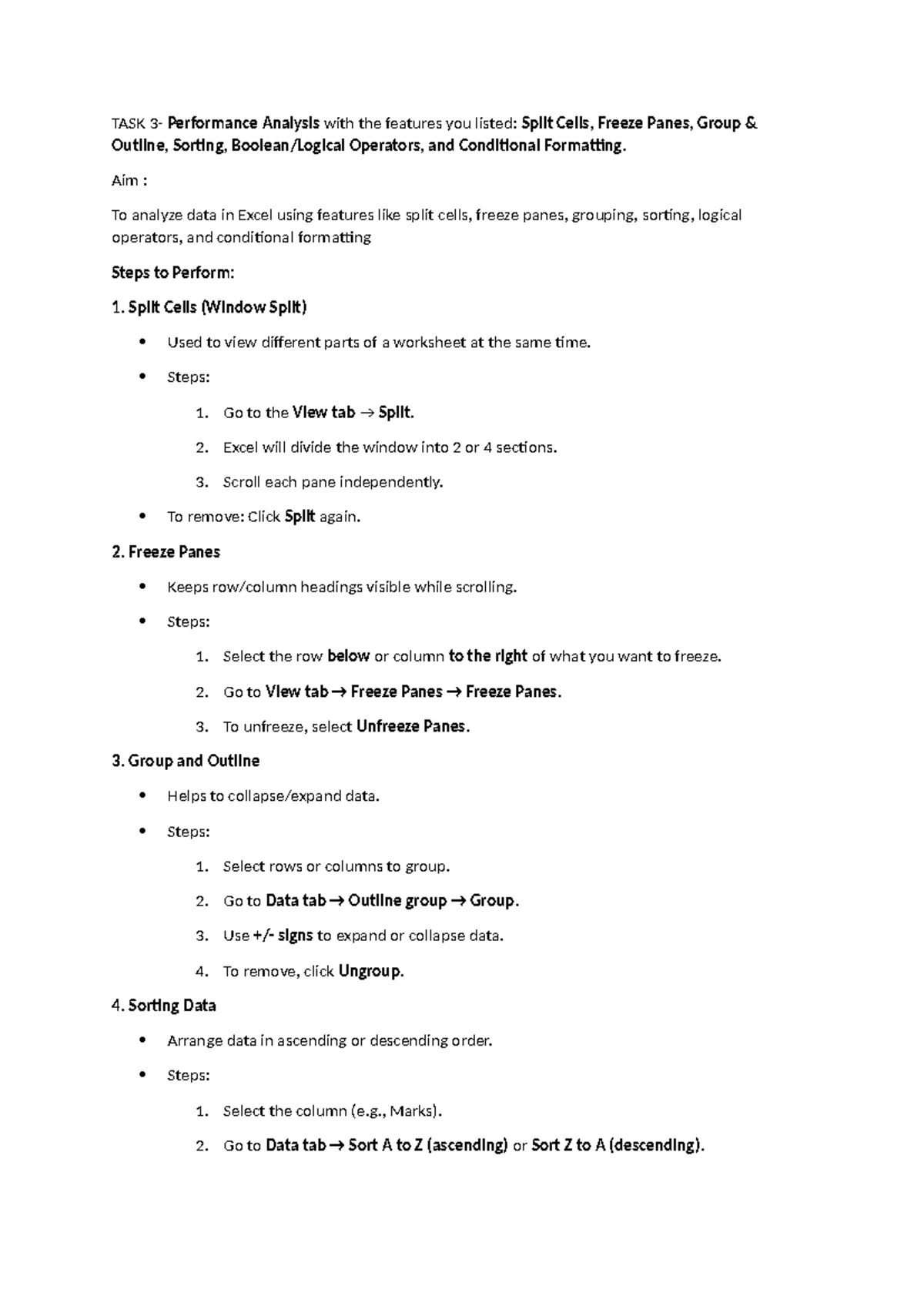 TASK 3 - Excel Data Analysis Techniques and Features - Studocu