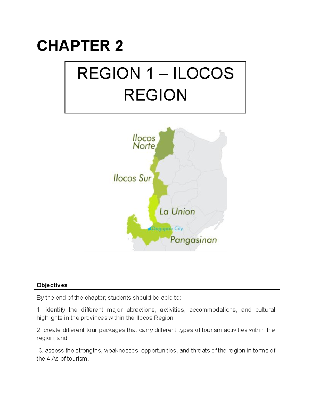 CHAPTER 2: ILOCOS REGION Tourism Highlights and Attractions - Studocu