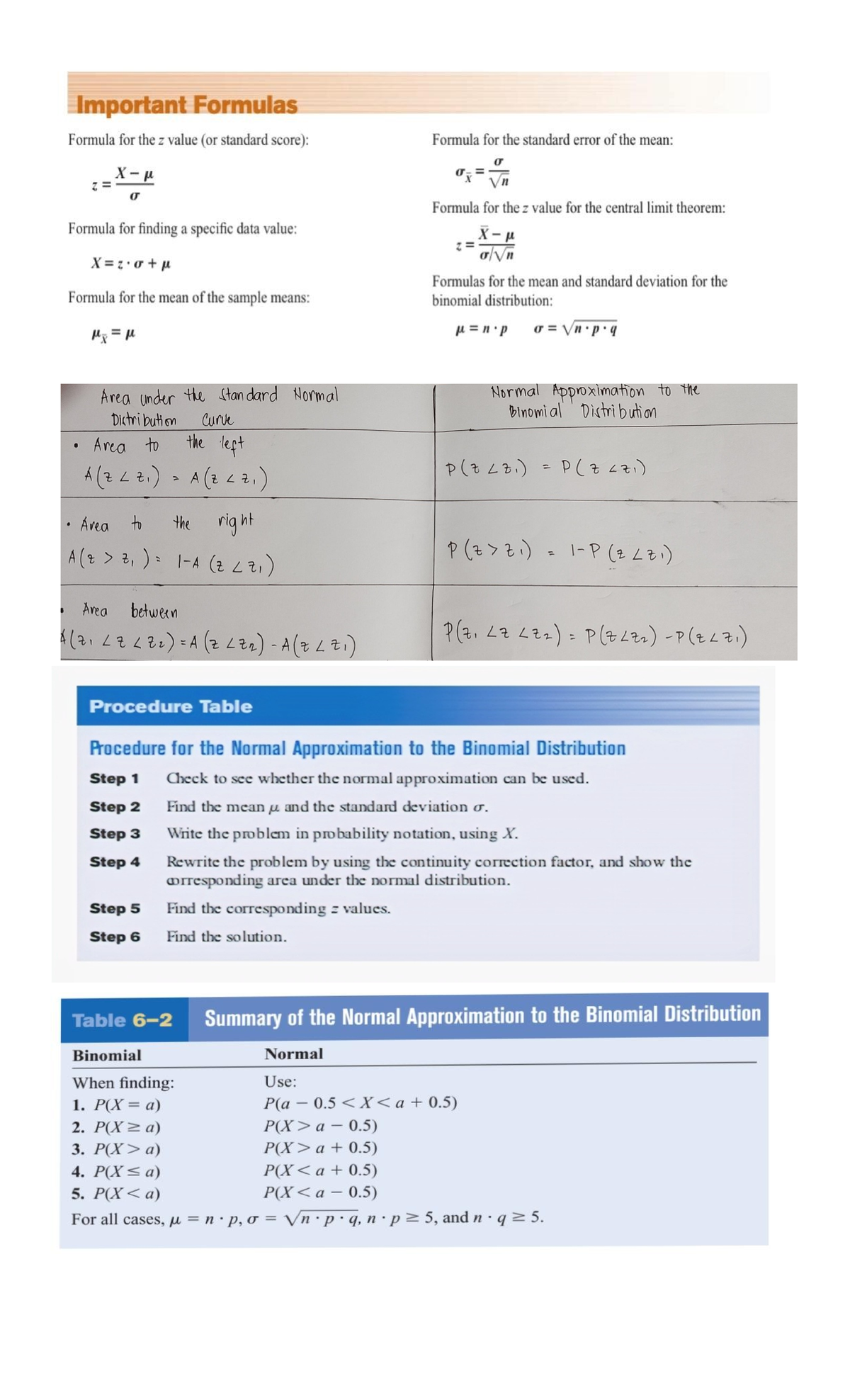 Formulas for Normal Approximation to Binomial Dist. - CALCULUS - Studocu