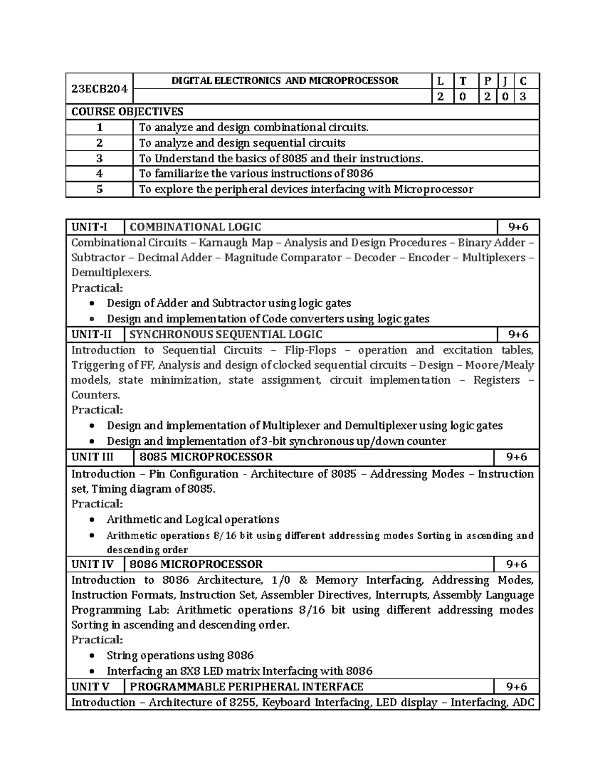 23ECEB204 Digital Electronics & Microprocessors: Lab & Theory Notes ...