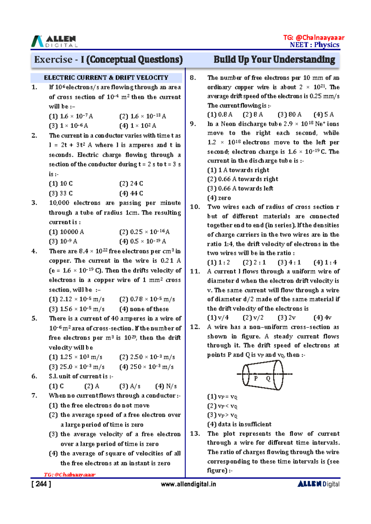 TG: NEET : Physics Current Electricity Exercise I - Studocu
