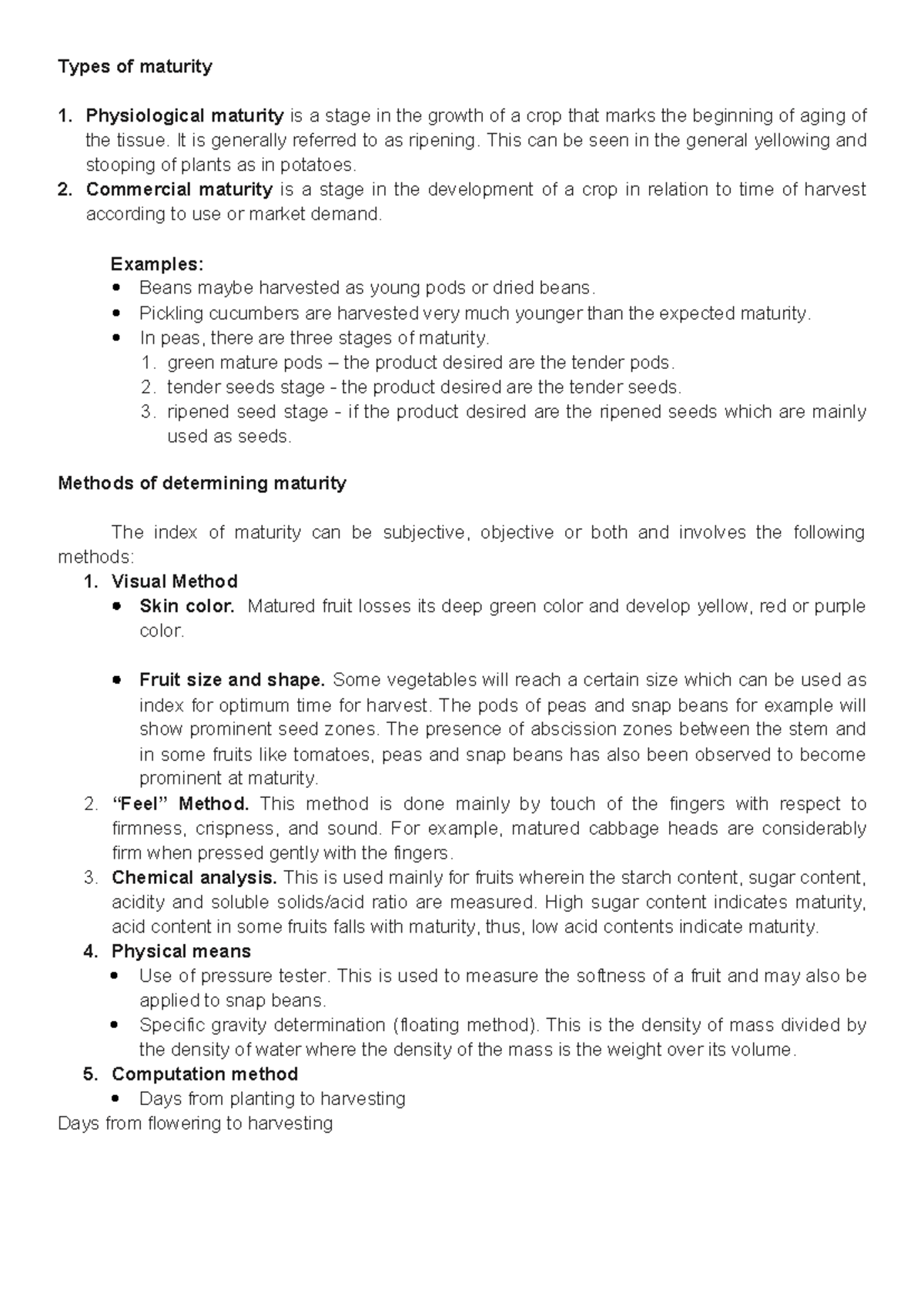 Activity - Types of maturity 1. Physiological maturity is a stage in ...