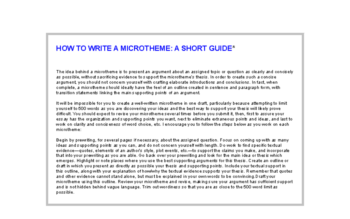 Effective Strategies for Crafting a Microtheme Essay - Studocu