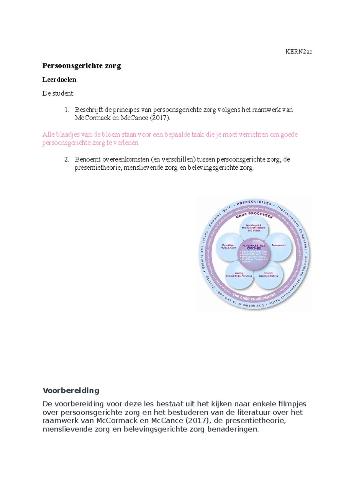 Persoonsgerichte Zorg: KERN2ac Lesdoelen en Opdrachten Over ...