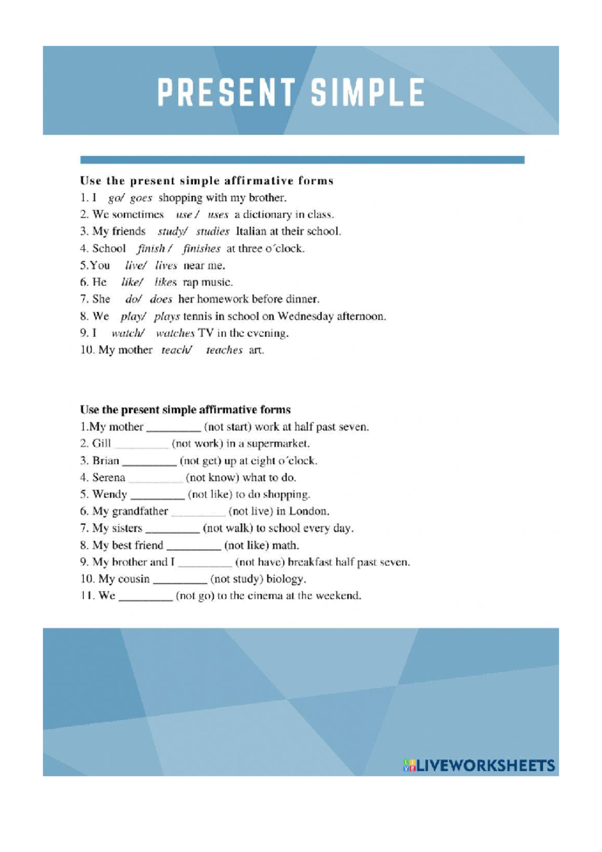 PRESENT SIMPLE - EXERCISES (LLIVEWORKSHEETS) - Studocu