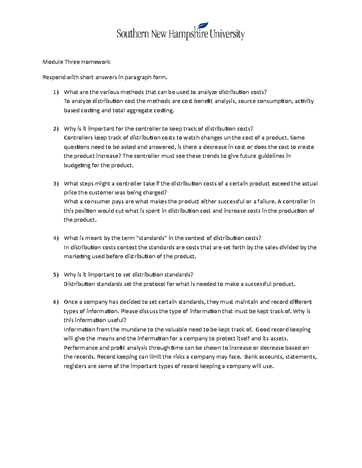 ACC 340 Module 3 Distribution Costs Analysis Homework - Studocu