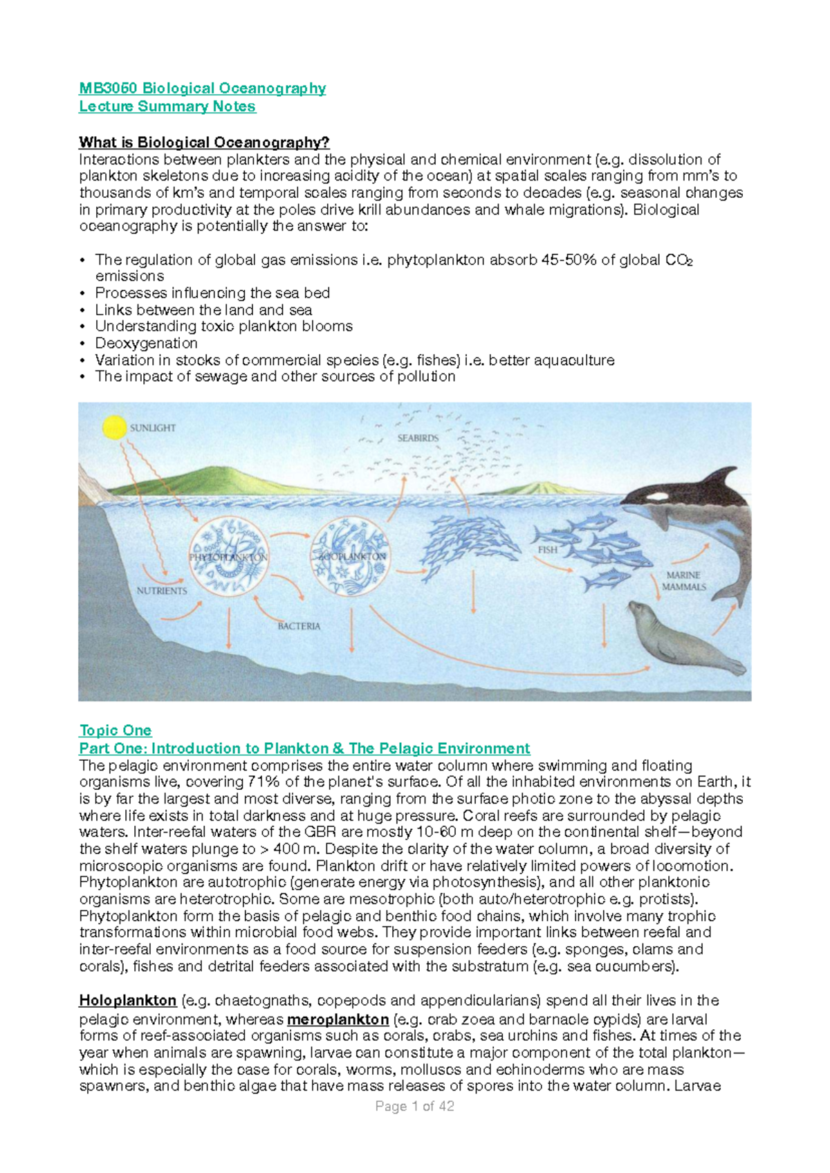 MB3050 Final Exam Notes: Biological Oceanography Overview - MB3050 ...