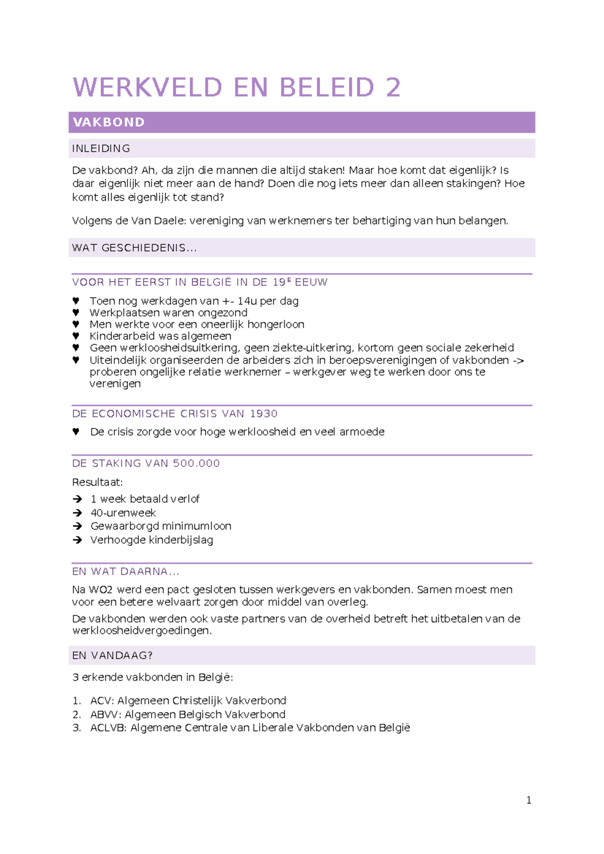 Vakbond SA - WERKVELD EN BELEID 2 VAKBOND INLEIDING De vakbond? Ah, da ...