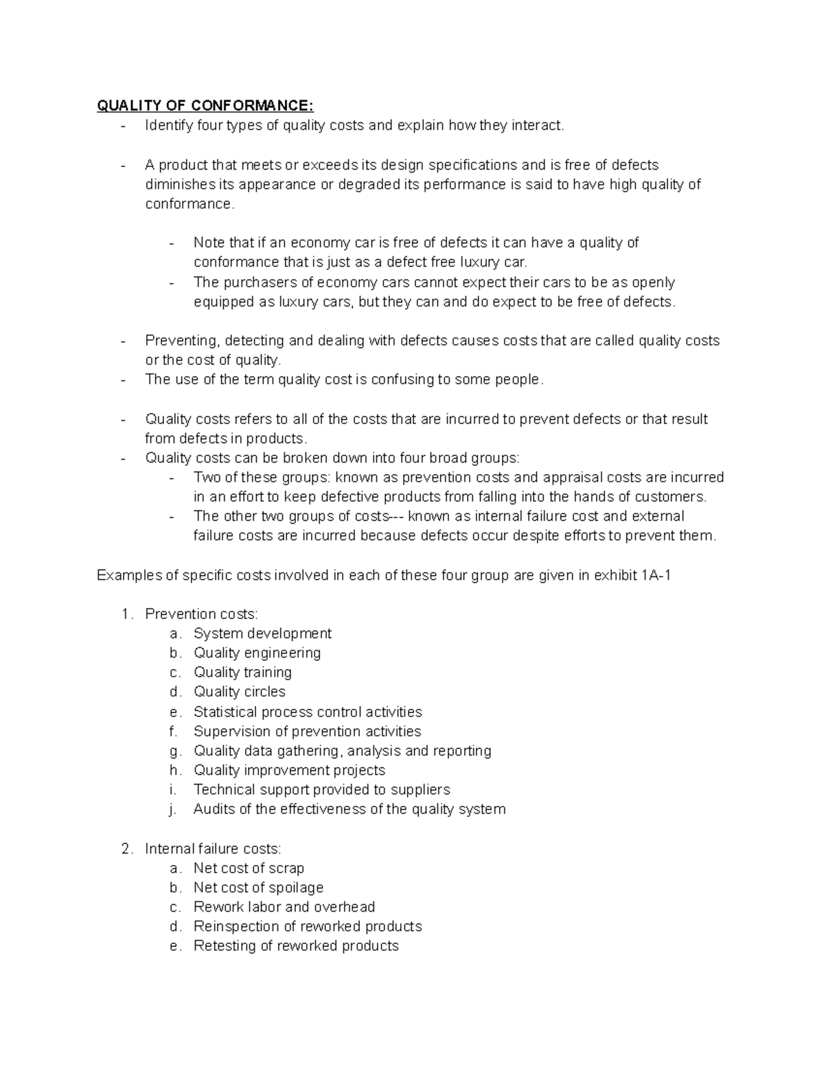 Quality OF Conformance - QUALITY OF CONFORMANCE: Identify four types of ...