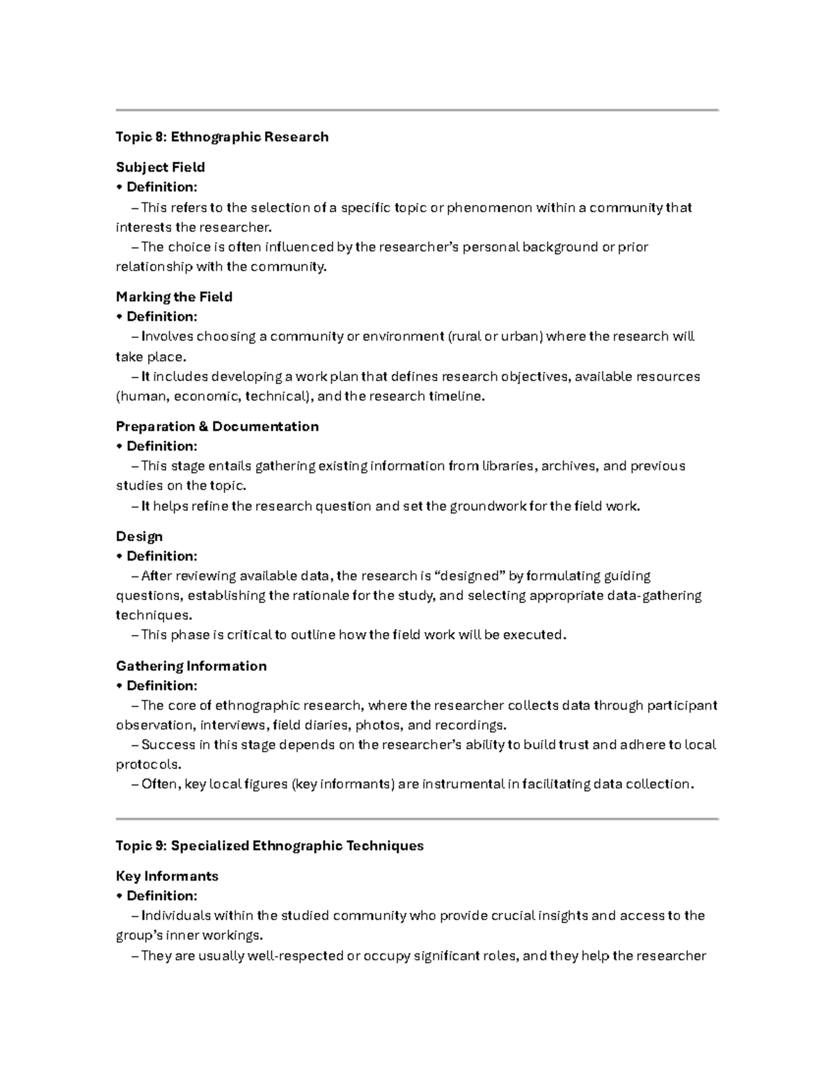 Anthropology Pt2 Guide: Ethnographic Research & Methods Overview - Studocu