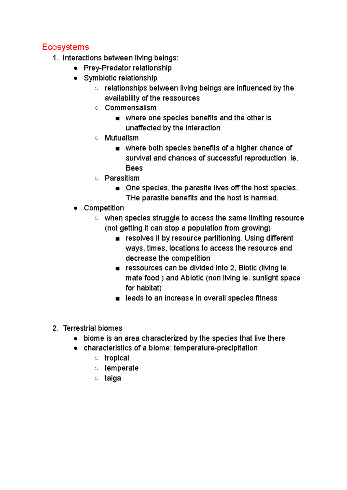 AP Environmental Midterm Notes: Ecosystem Interactions & Biomes - Studocu