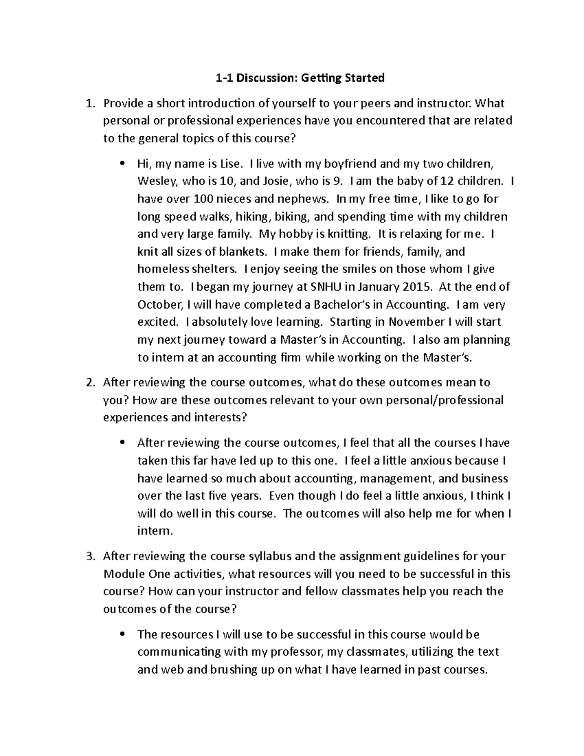 OL 421 1-1 Discussion Getting Started - 1-1 Discussion: Getting Started ...