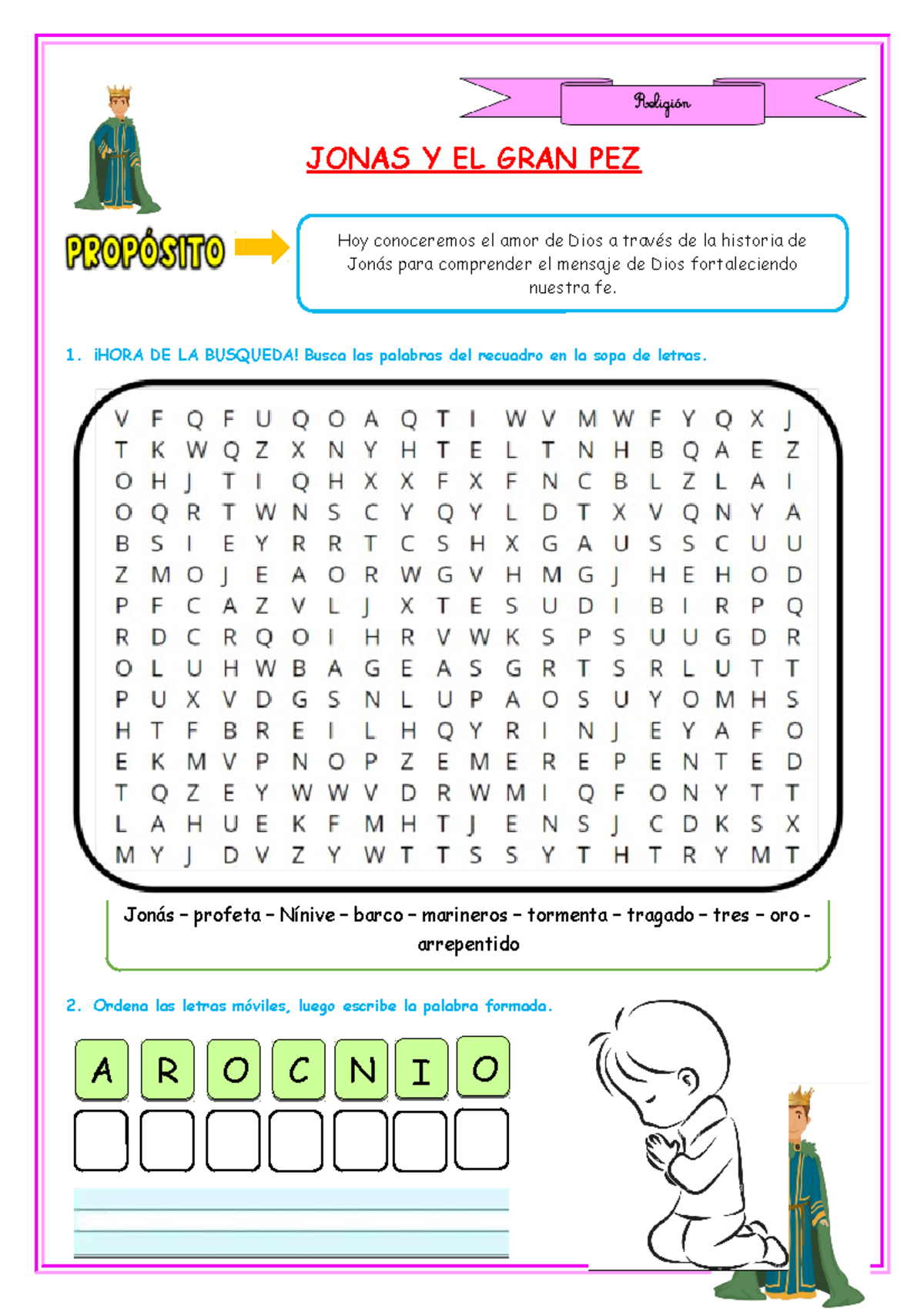 E10 S2 Actividades sobre Jonás y el Gran Pez en Religión - Studocu