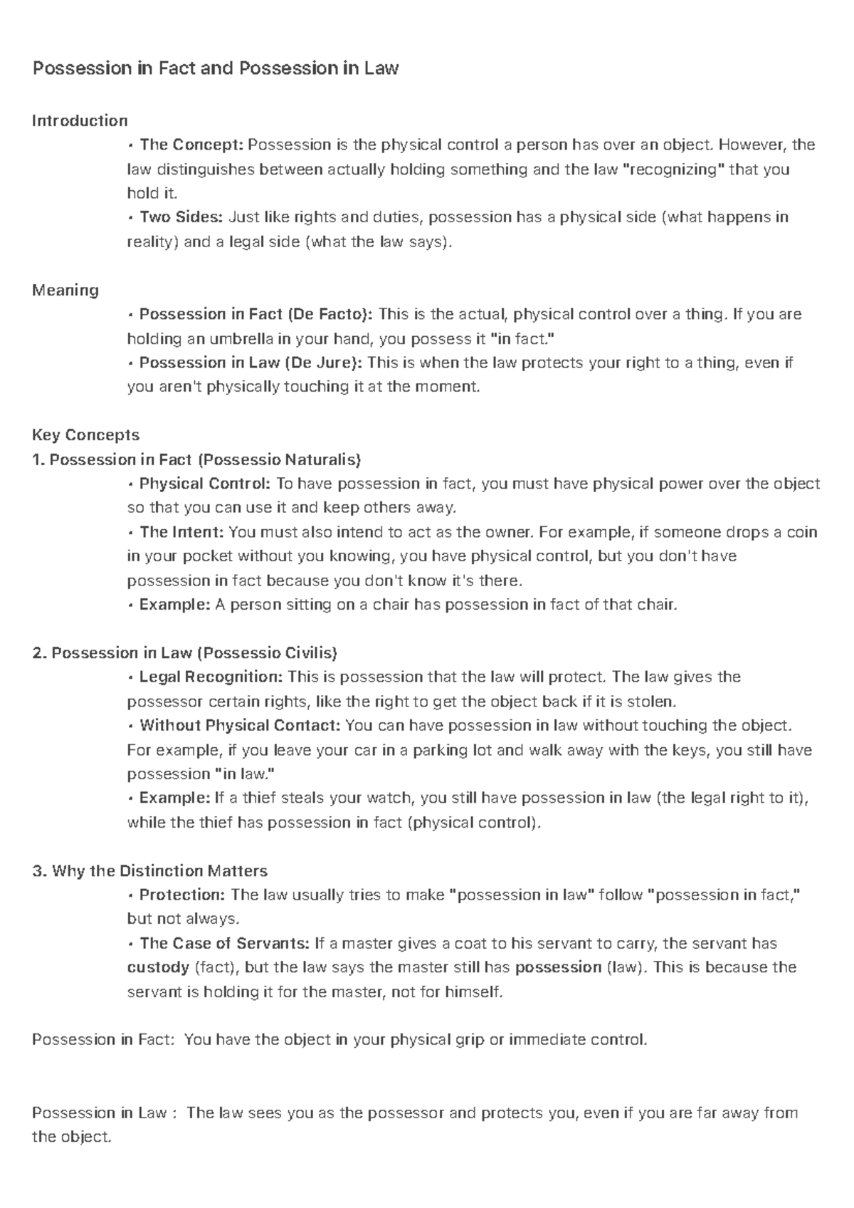Possession in Fact vs. Possession in Law: Key Concepts Explained - Studocu