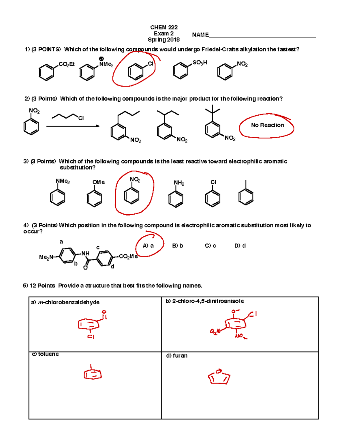 Practice Exam 3 KEY - CHEM 222 Exam 2 Spring 2018 NAME