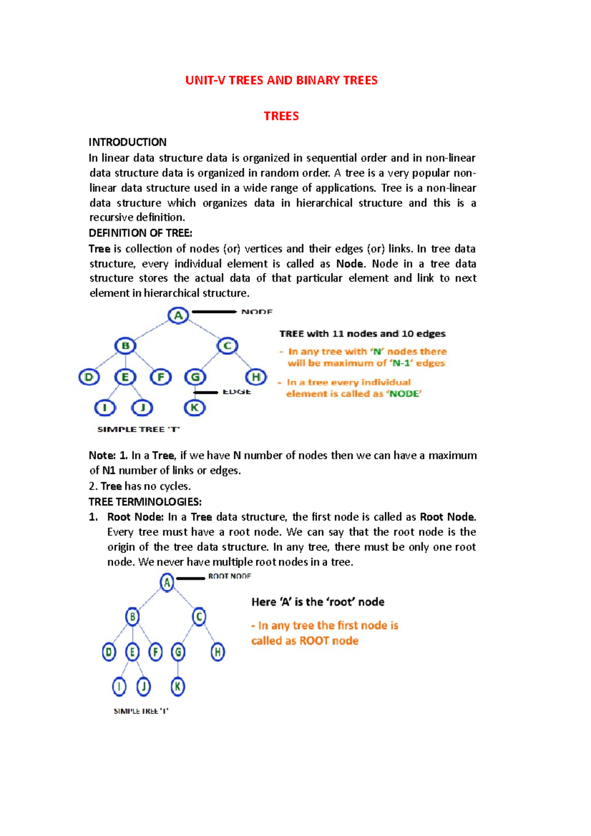 Data Structure 2 - Comprehensive Notes on Trees & Binary Trees - Studocu