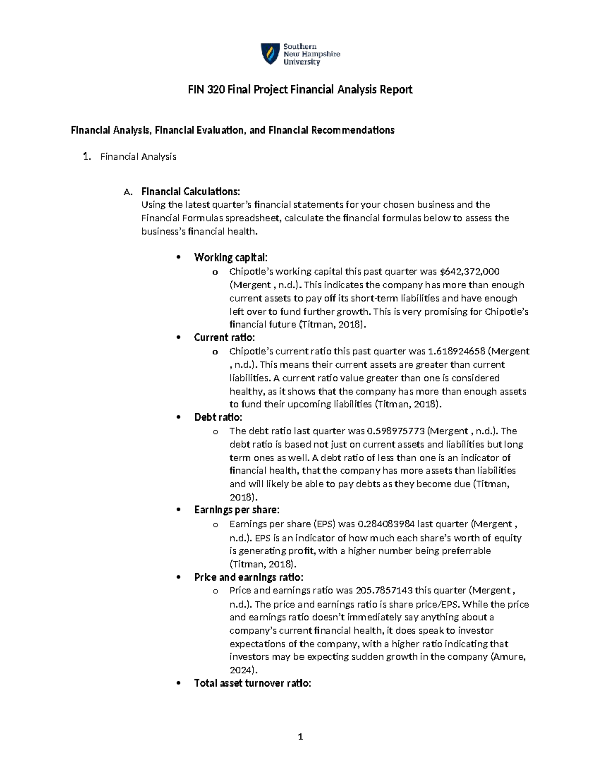 FIN 320 Final Project: Comprehensive Financial Analysis Report - Studocu