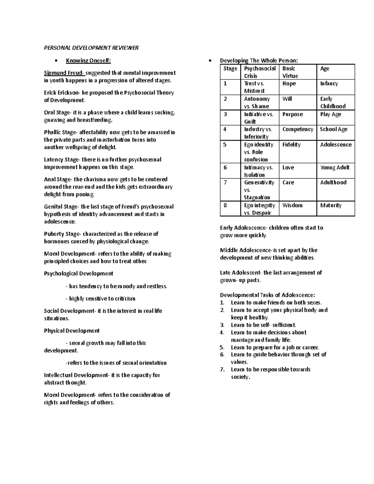 Personal Development Overview: Stages of Growth in Psychology 101 - Studocu