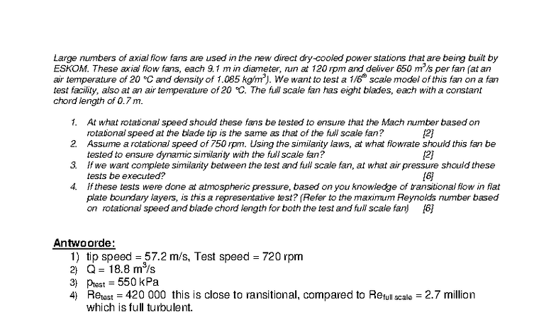 Turbomachines Past Paper 3 ESKOM: Axial Flow Fans & Pump Analysis - Studocu
