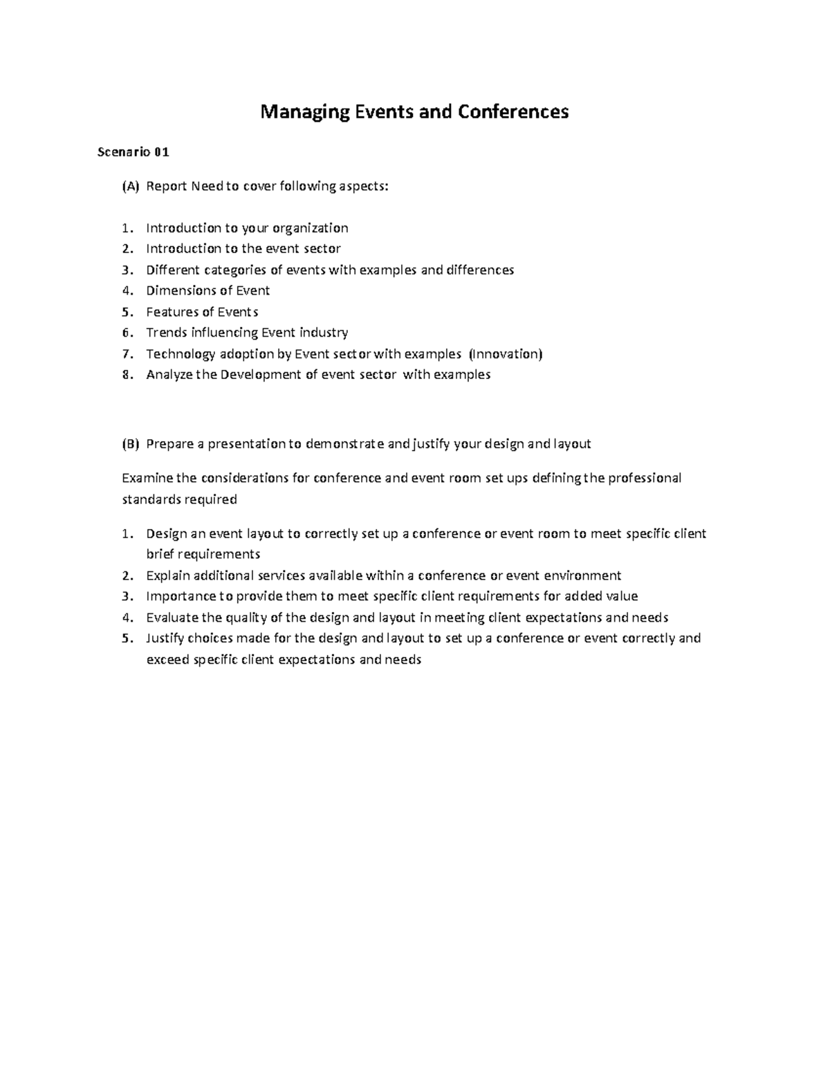 Managing Events and Conferences Assignments Breakdown (Scenario 01 ...