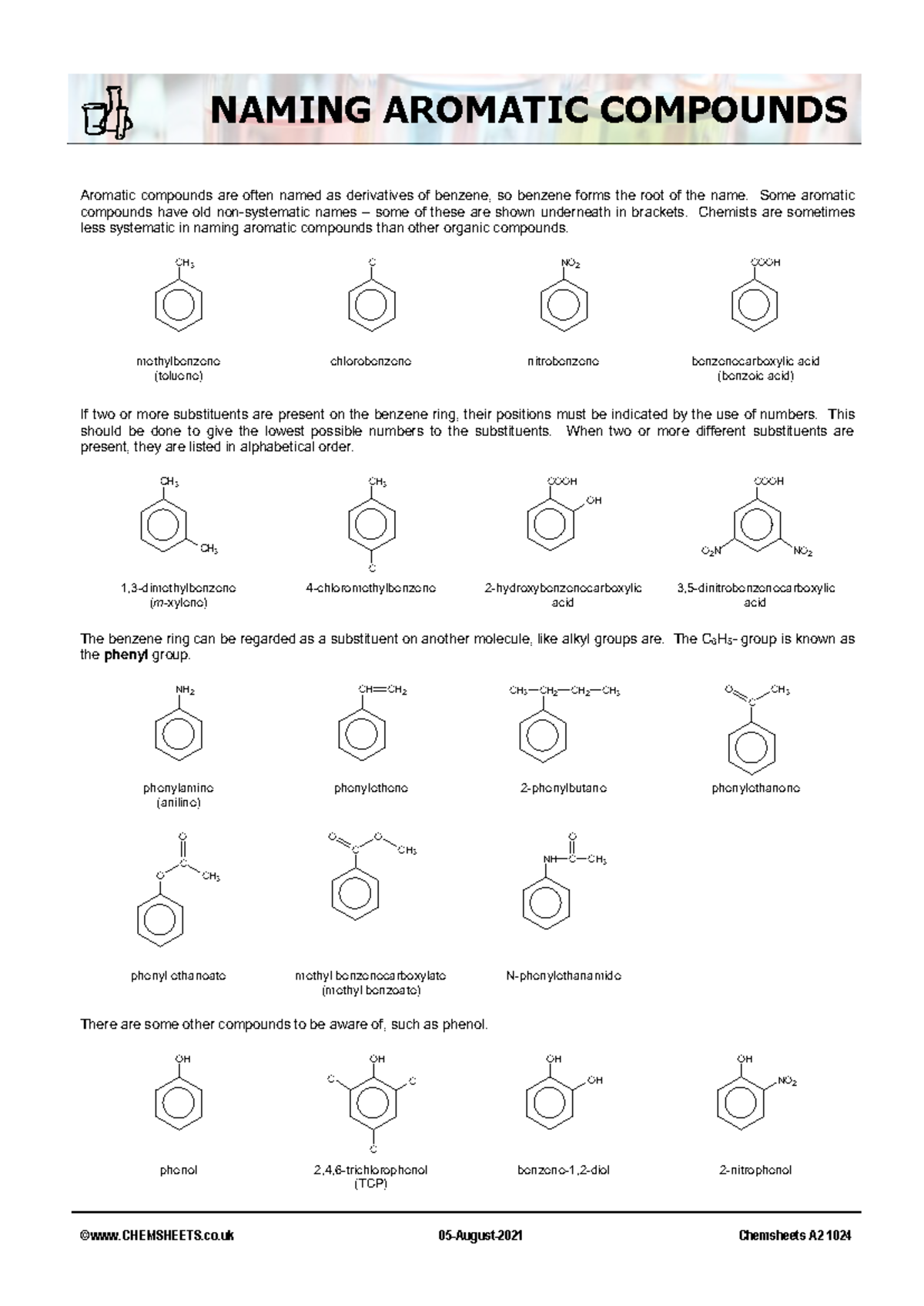 Chemsheets A2 1024: Naming Aromatic Compounds Guide - Studocu