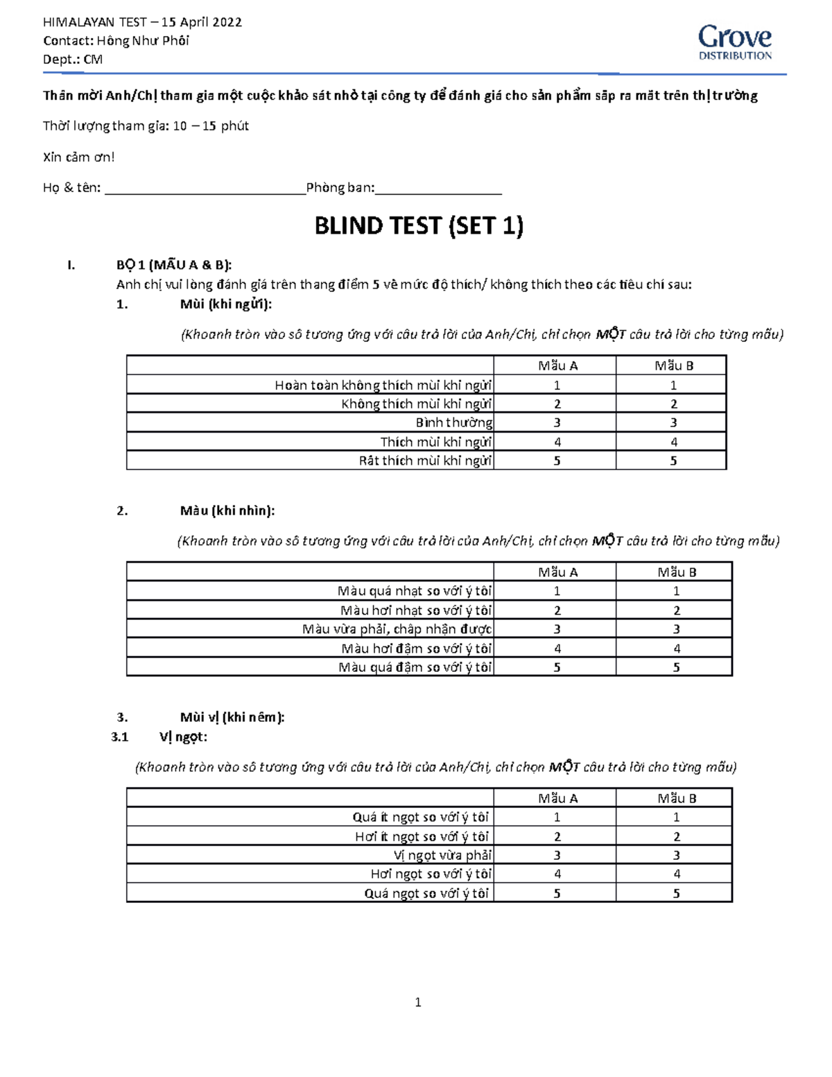 Blind TEST Survey R7 (SET 1) - Marketing - Đại học Tài chính - Studocu