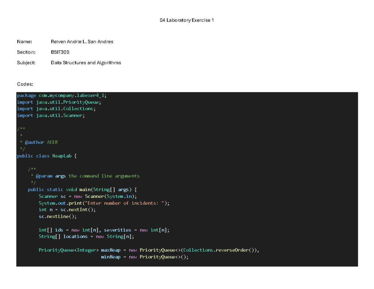 04 Laboratory Exercise 1 - 04 Laboratory Exercise 1 Name: Reiven Andrie L. San Andres Section ...
