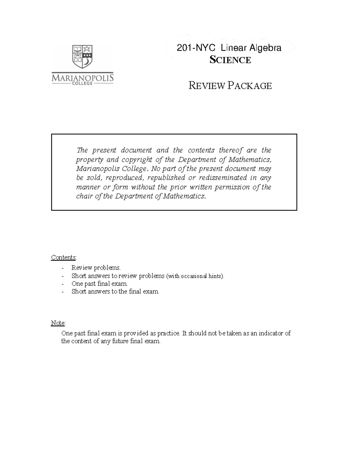CALCULUS Linear Algebra II Final Exam Review Package - Studocu