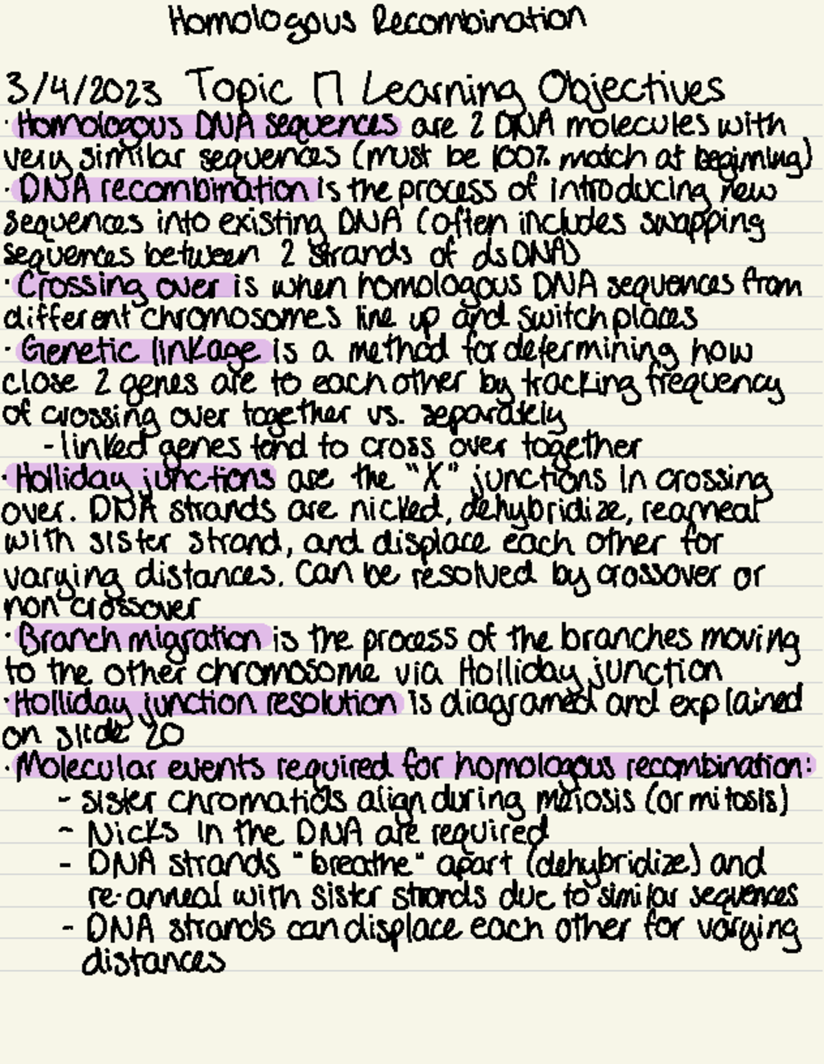 MMBio 240 Topic 17 Learning Objectives - Homologous Recombination 3/4/2023 Topic 17 Learning ...