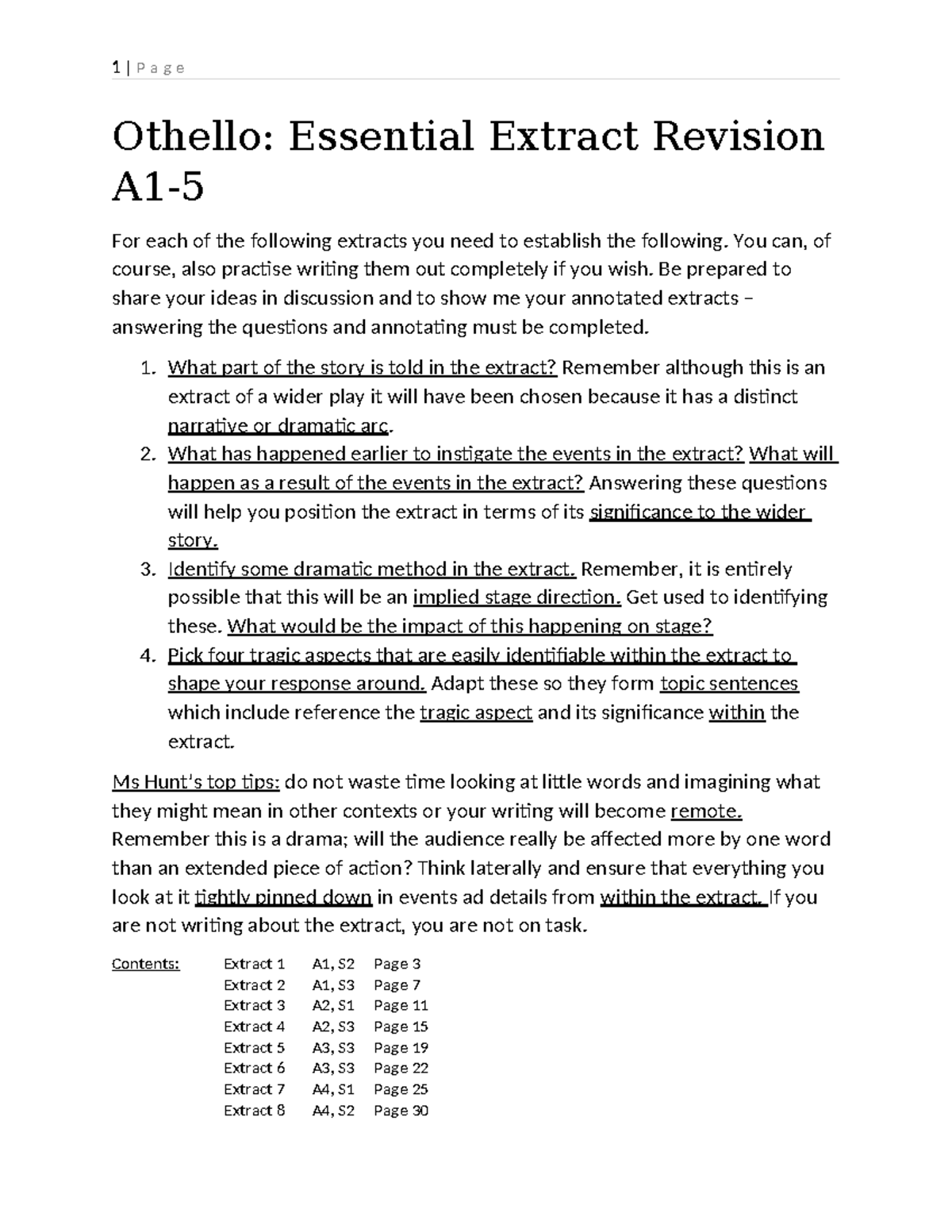 Othello: Essential Extract Revision A1-A5 with Quizzes and Analysis ...