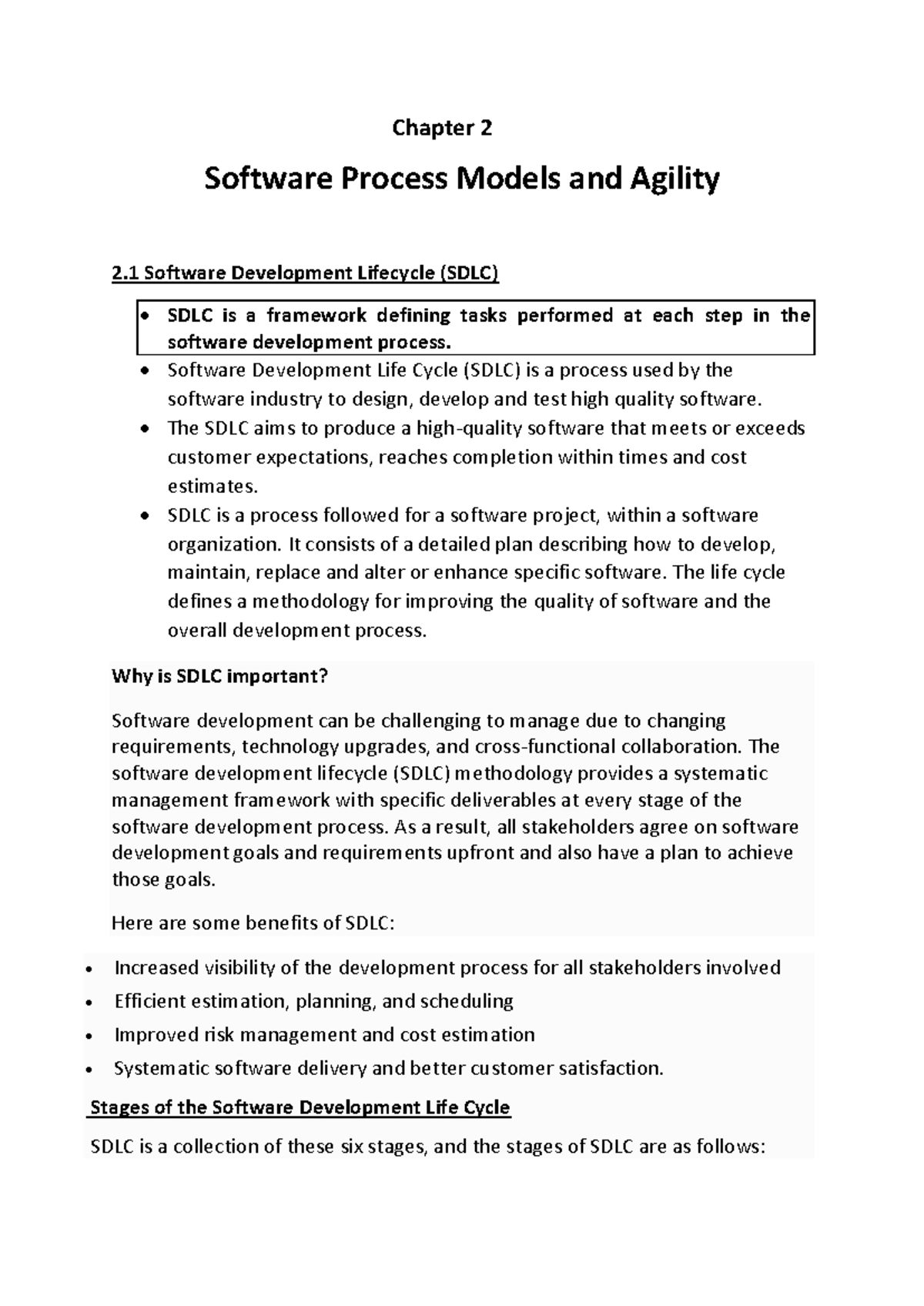 SE Chapter 2 - Software Process Models and Agility Overview - Studocu