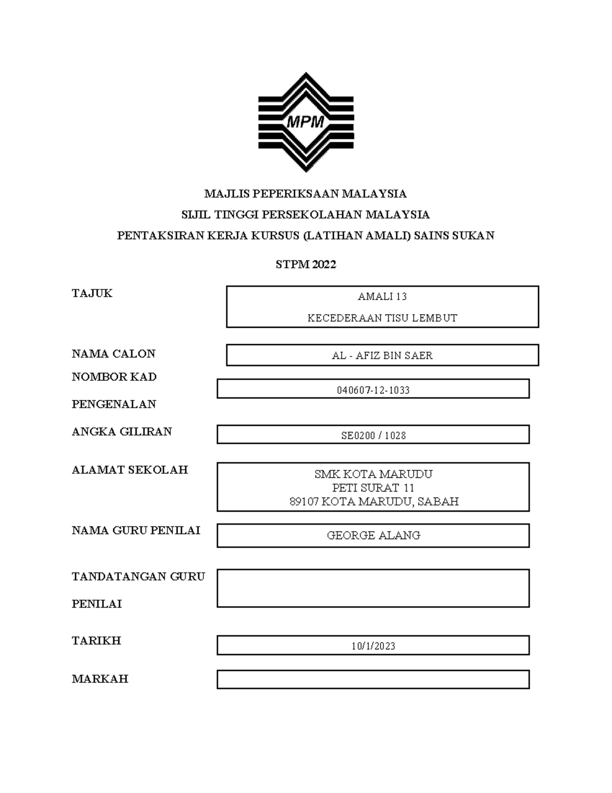 Amali 12: Teknik Rawatan Kecederaan Tisu Lembut dalam Sains Sukan - Studocu