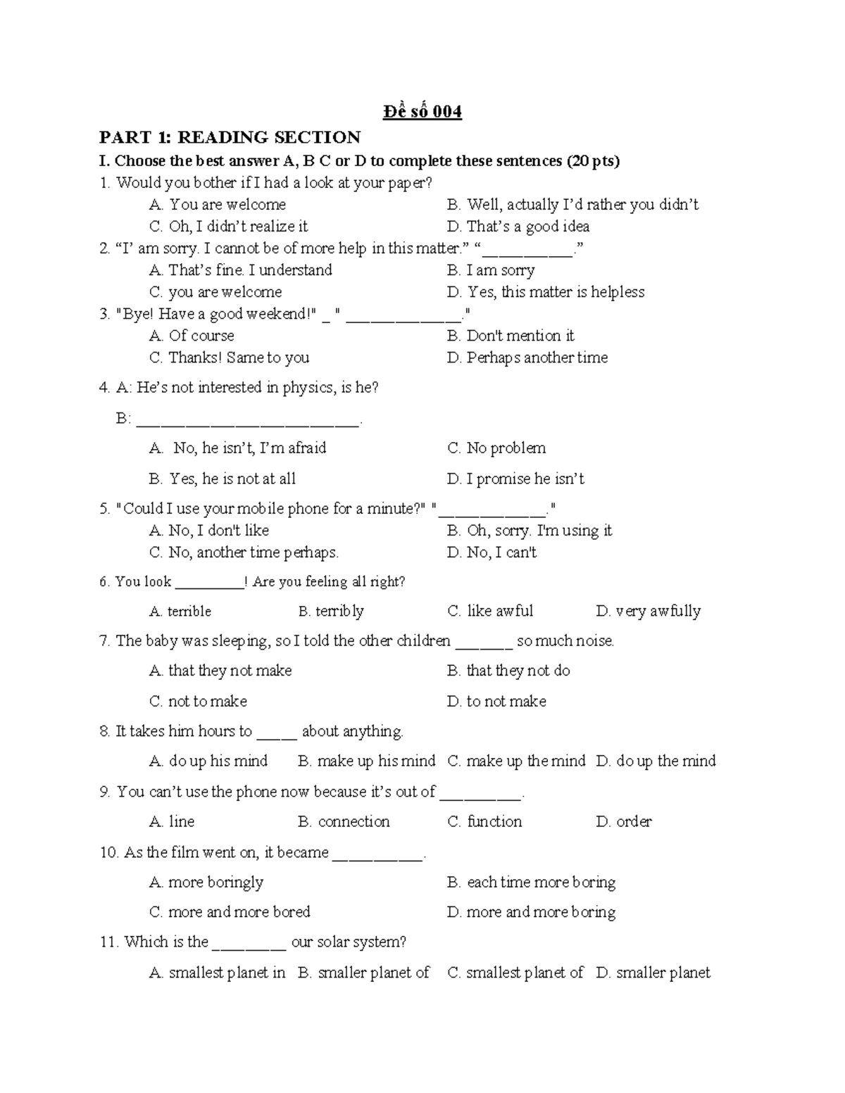 Đề số 004 - Reading & Writing Practice Test for English Proficiency ...