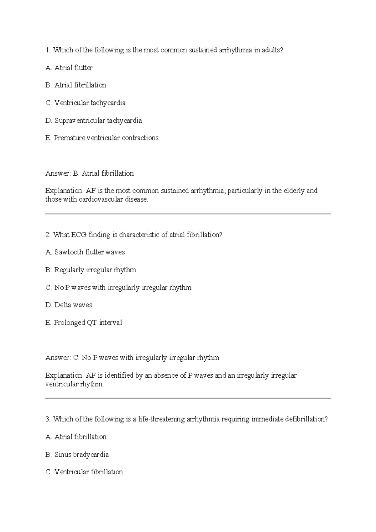 Arrhythmia Quiz Questions and Answers for Cardiology Course - Studocu