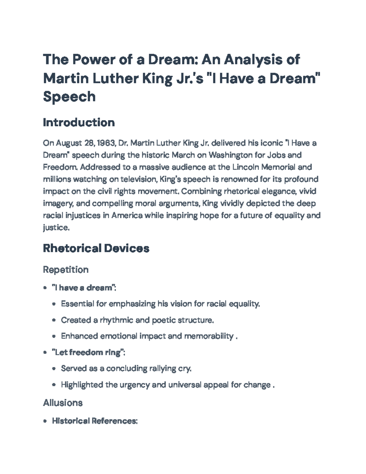 Analysis of Martin Luther King Jr.'s "I Have a Dream" Speech - Studocu