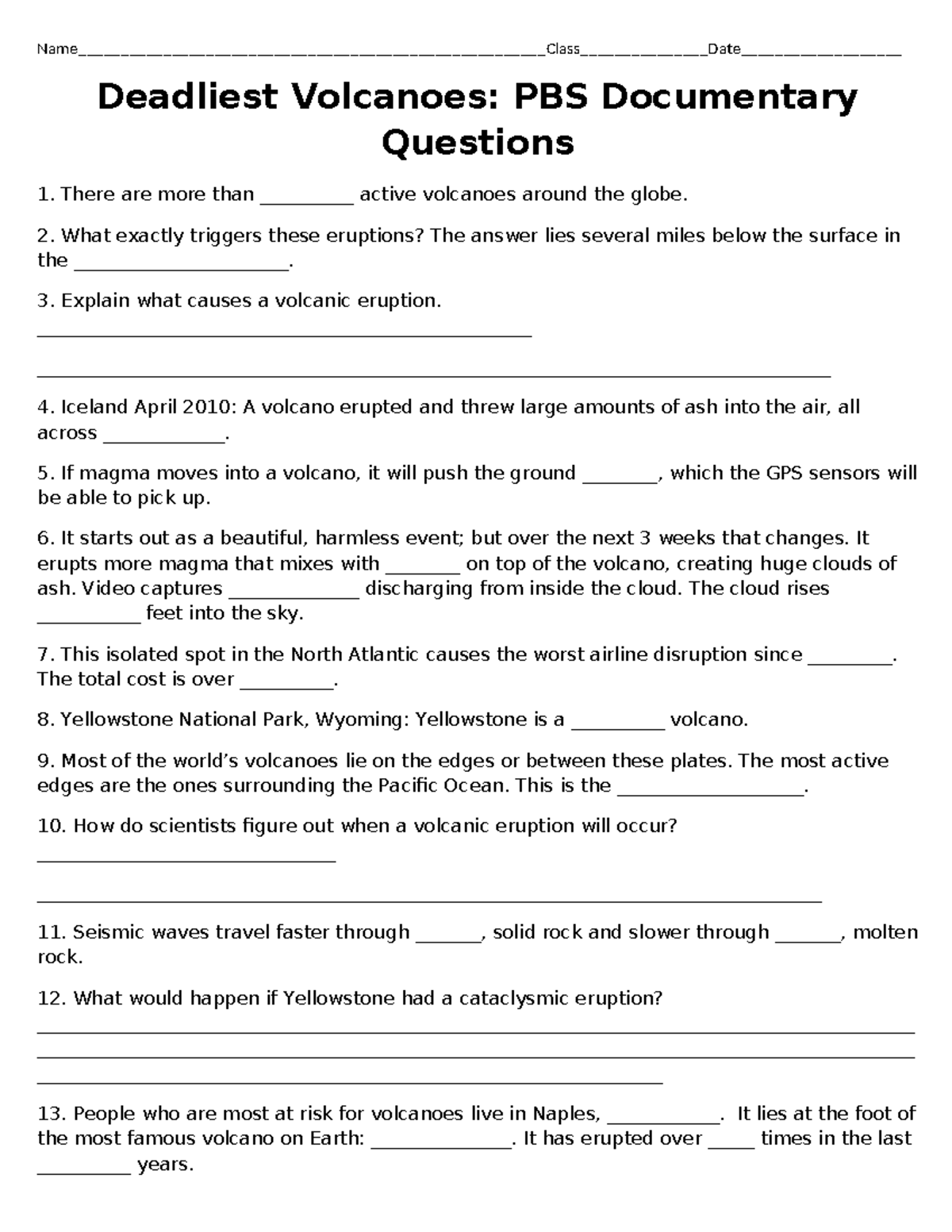 Deadliest Volcanoes: PBS Documentary Questions Key-1 Review - Studocu