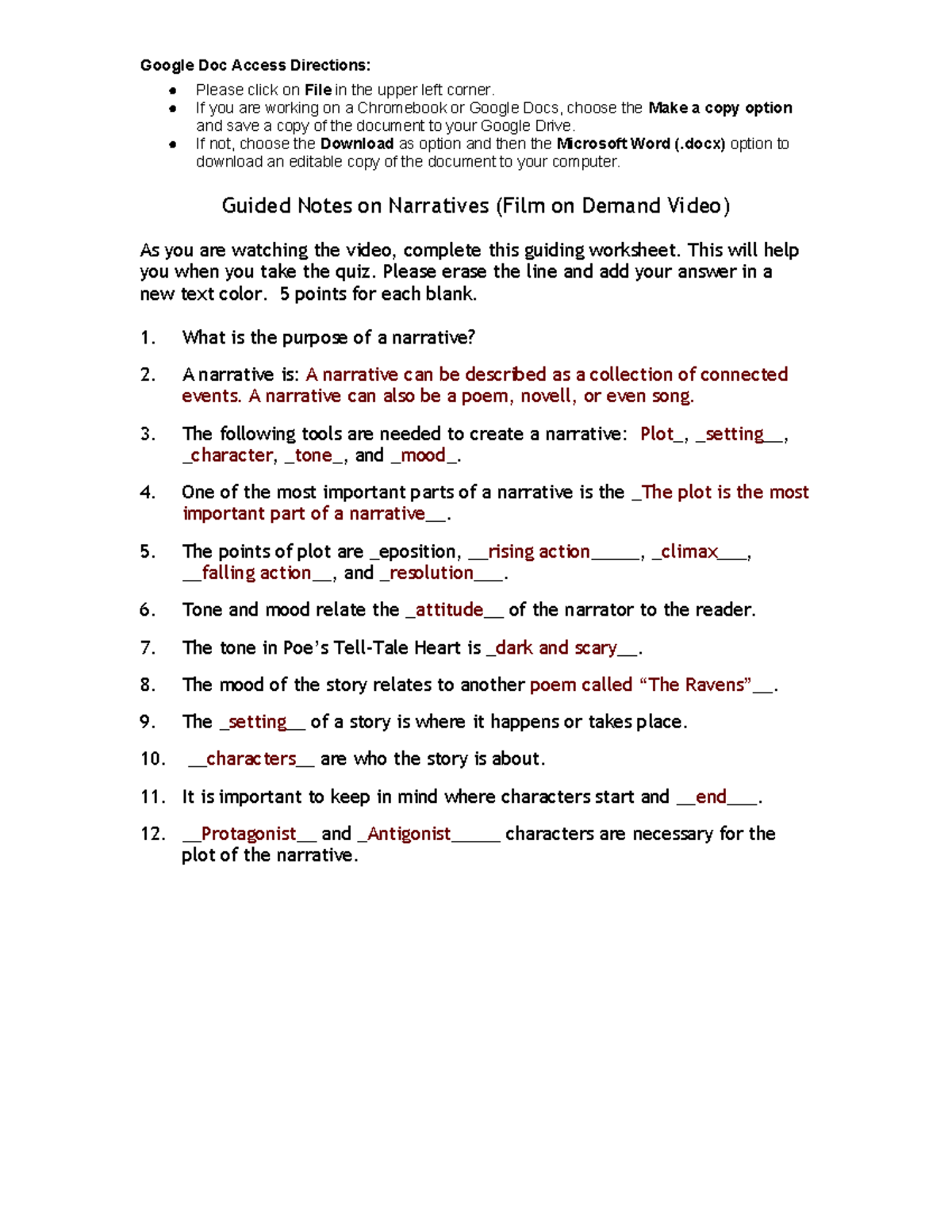 Module 5 Lesson 1 Assignment: Guided Notes on Narratives - Studocu