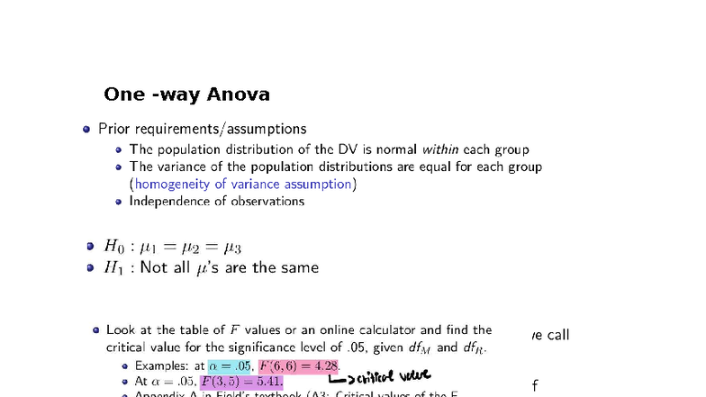 Copie de Stats final sheet - One -way Anova How to calculate the F ...