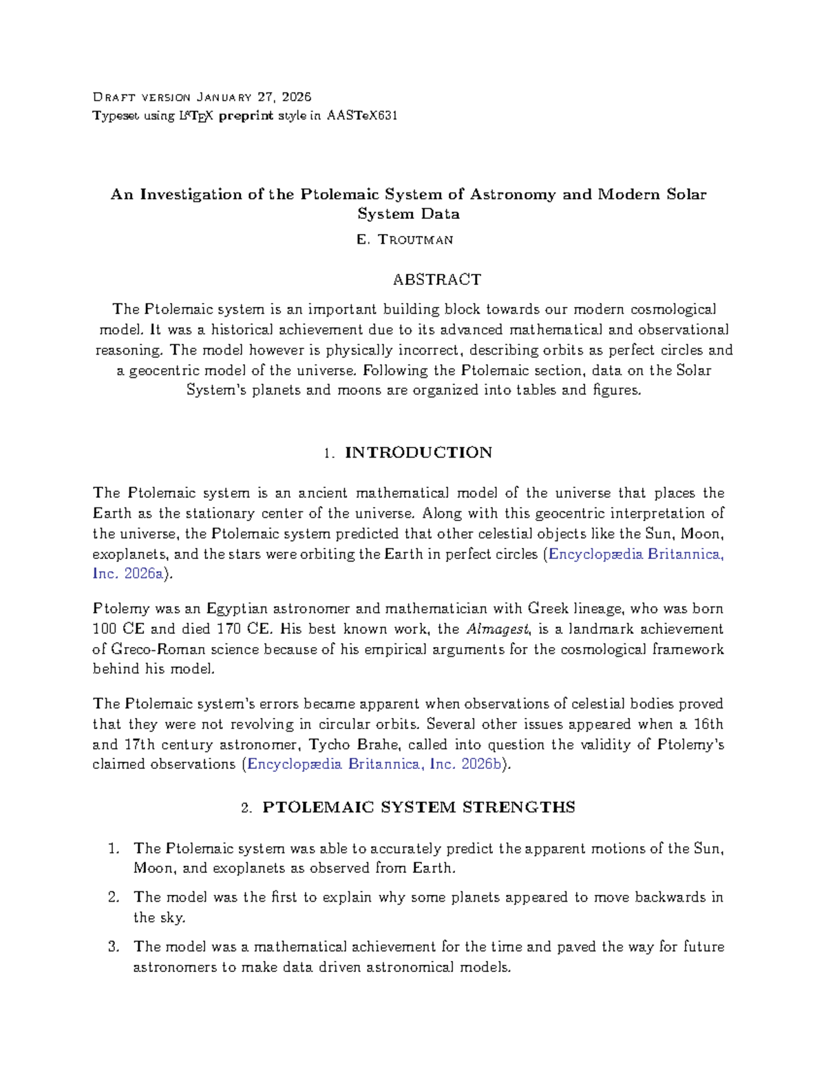 Ptolemaic Astronomy and Solar System Data Analysis (ASTR 101) - Studocu