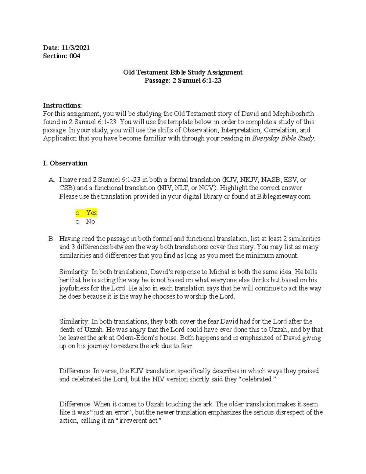 BIBL 105 Final Exam: Old Testament Study on David and the Ark of God ...