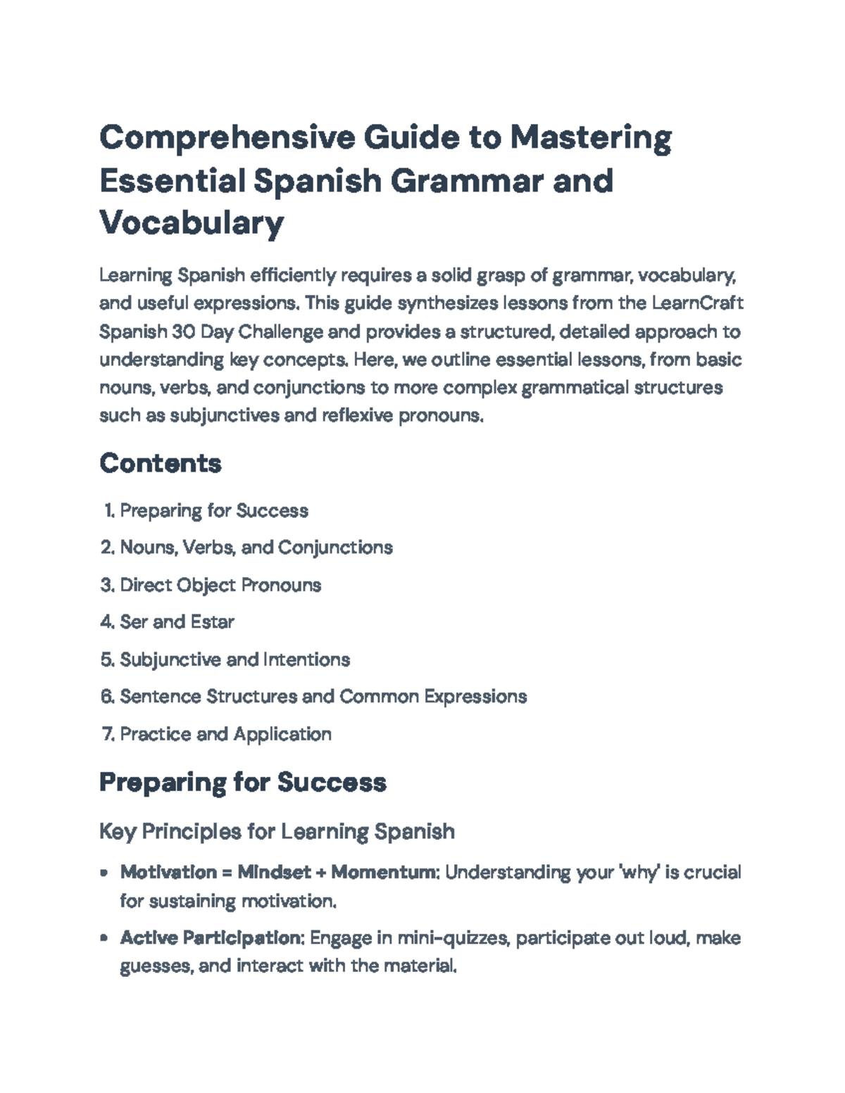 Comprehensive Guide to Mastering Spanish Grammar and Vocabulary ...
