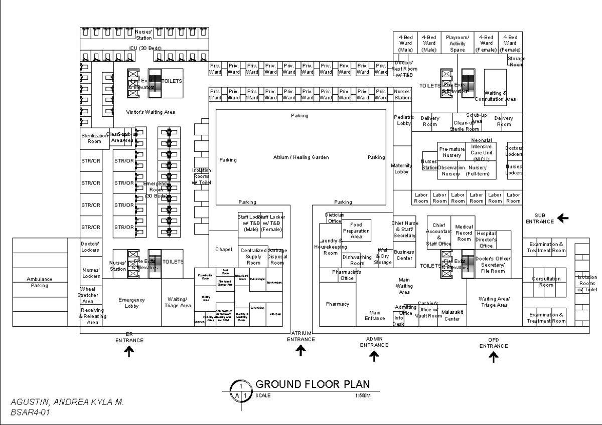 Hospital Floor Plan: Male & Female Wards, ICU, and Facilities - Studocu