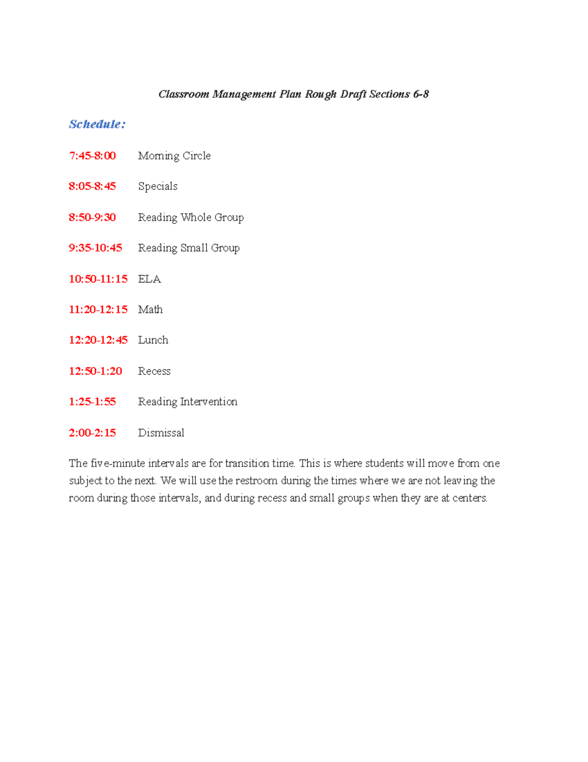 Classroom Management Plan Rough Draft: Sections 6-8 (WP) - Studocu