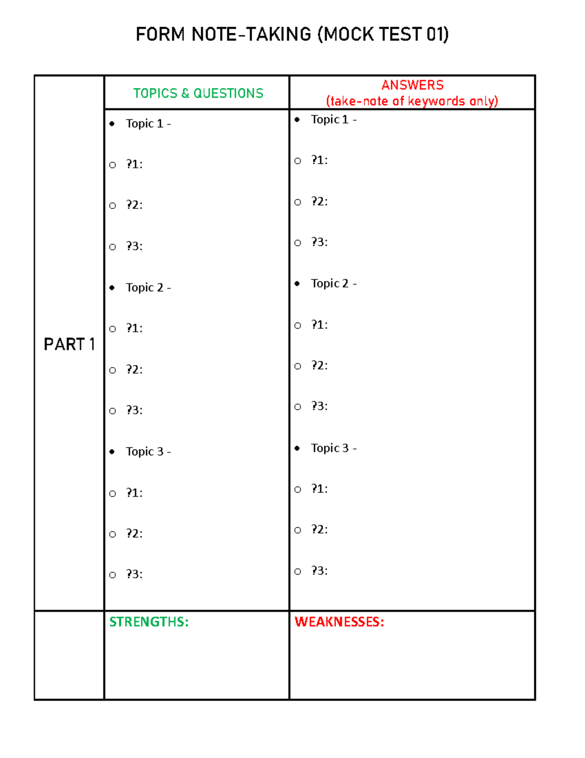 FORM NOTE- Taking MOCK TEST 01 - Student - FORM NOTE-TAKING (MOCK TEST ...