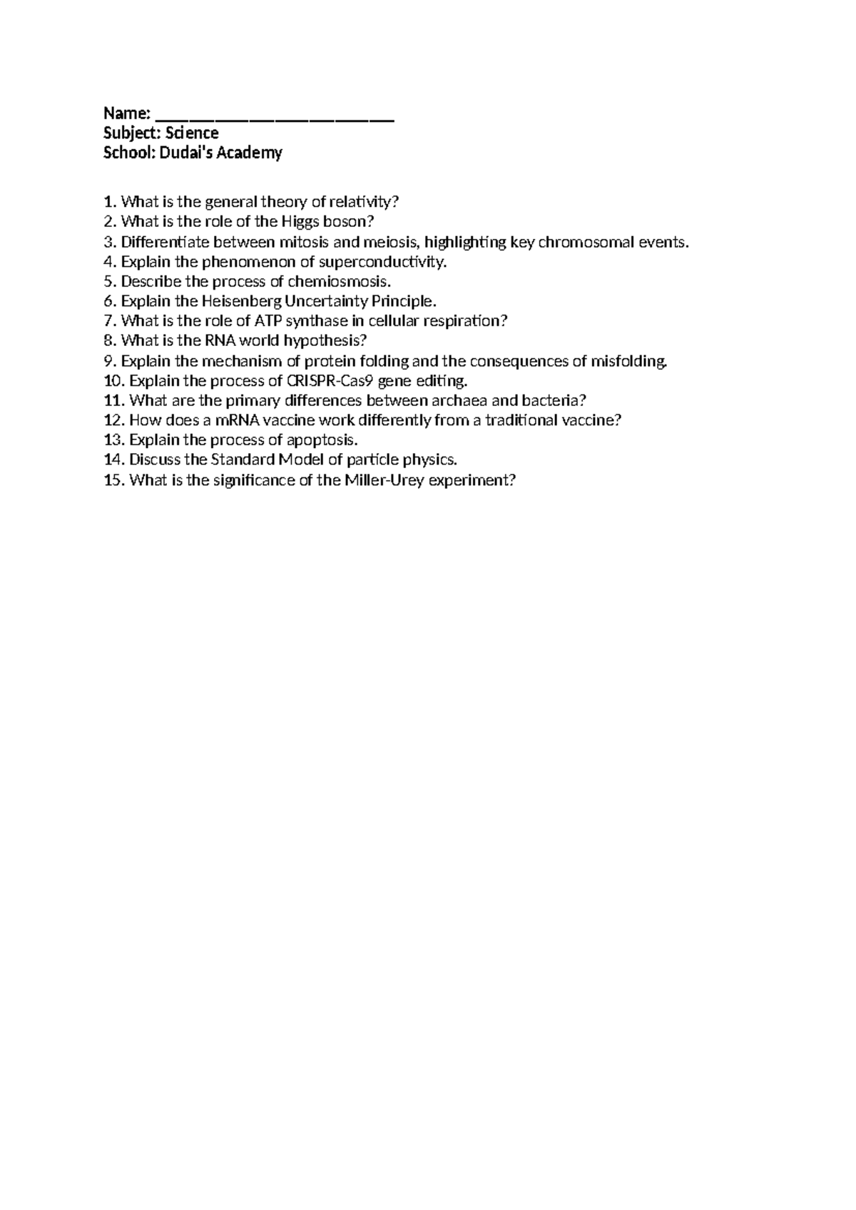 Quiz A: Key Concepts in Science (Course Code: A 2) - Studocu