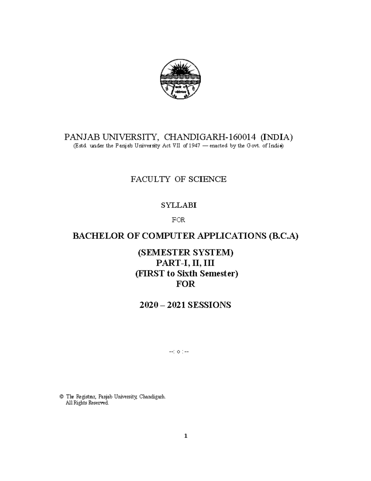 BCA Syllabus - Bca - PANJAB UNIVERSITY, CHANDIGARH-160014 ( I ND I A ...